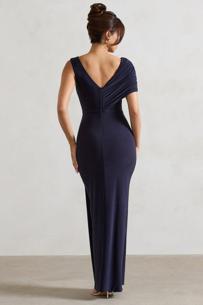 Capella Robe longue bleu marine torsadée et asymétrique – Club L London - FR