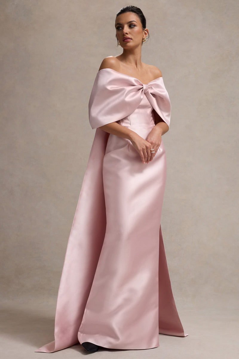 Wanting More Robe longue en satin rose avec cape et nœud surdimensio – Club L London - FR
