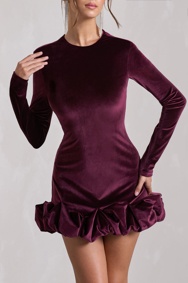 Claudine Mini-robe en velours violet à manches longues et fronces ...