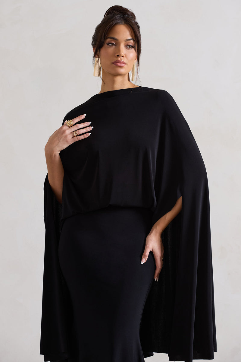 Charmaine Robe longue noire à col haut avec cape – Club L London - FR