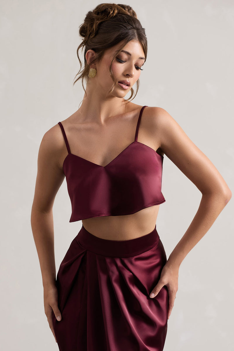 Fawn Crop top en satin couleur prune – Club L London - FR