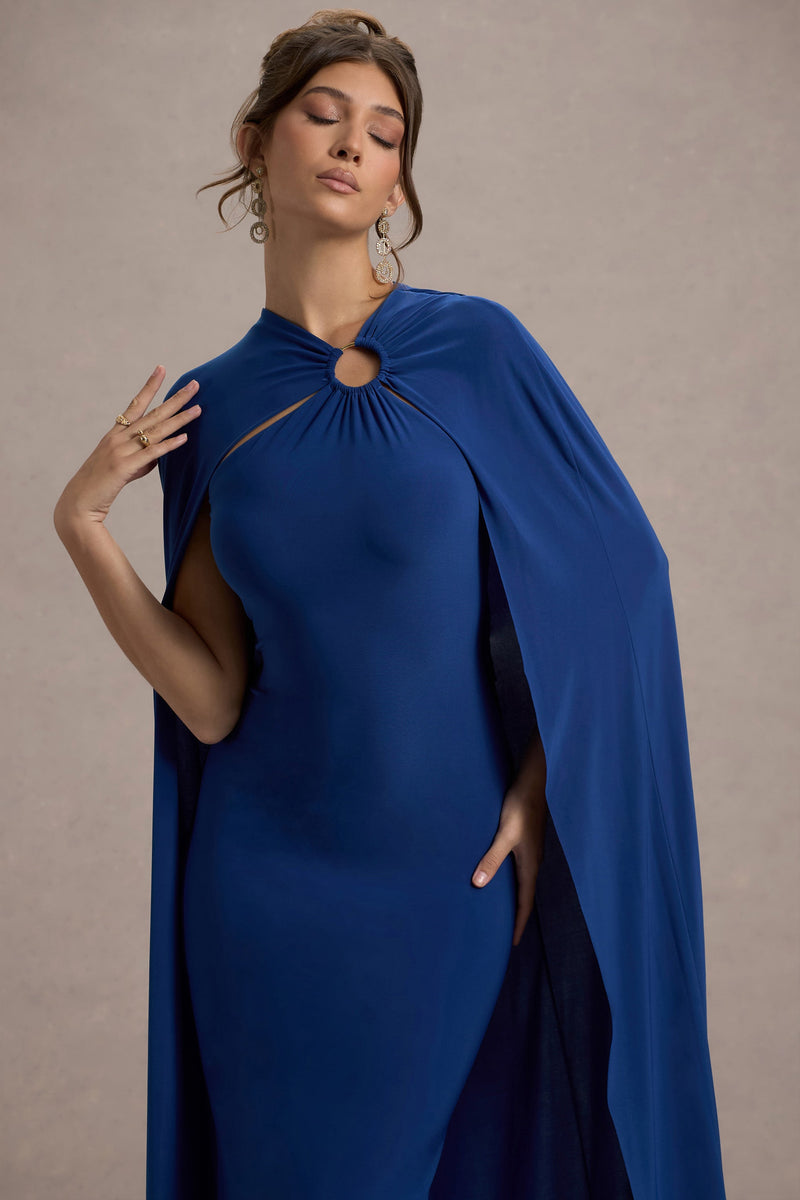 Aliza Robe Maxi Cape Bleu Royal avec Anneau Doré – Club L London - FR