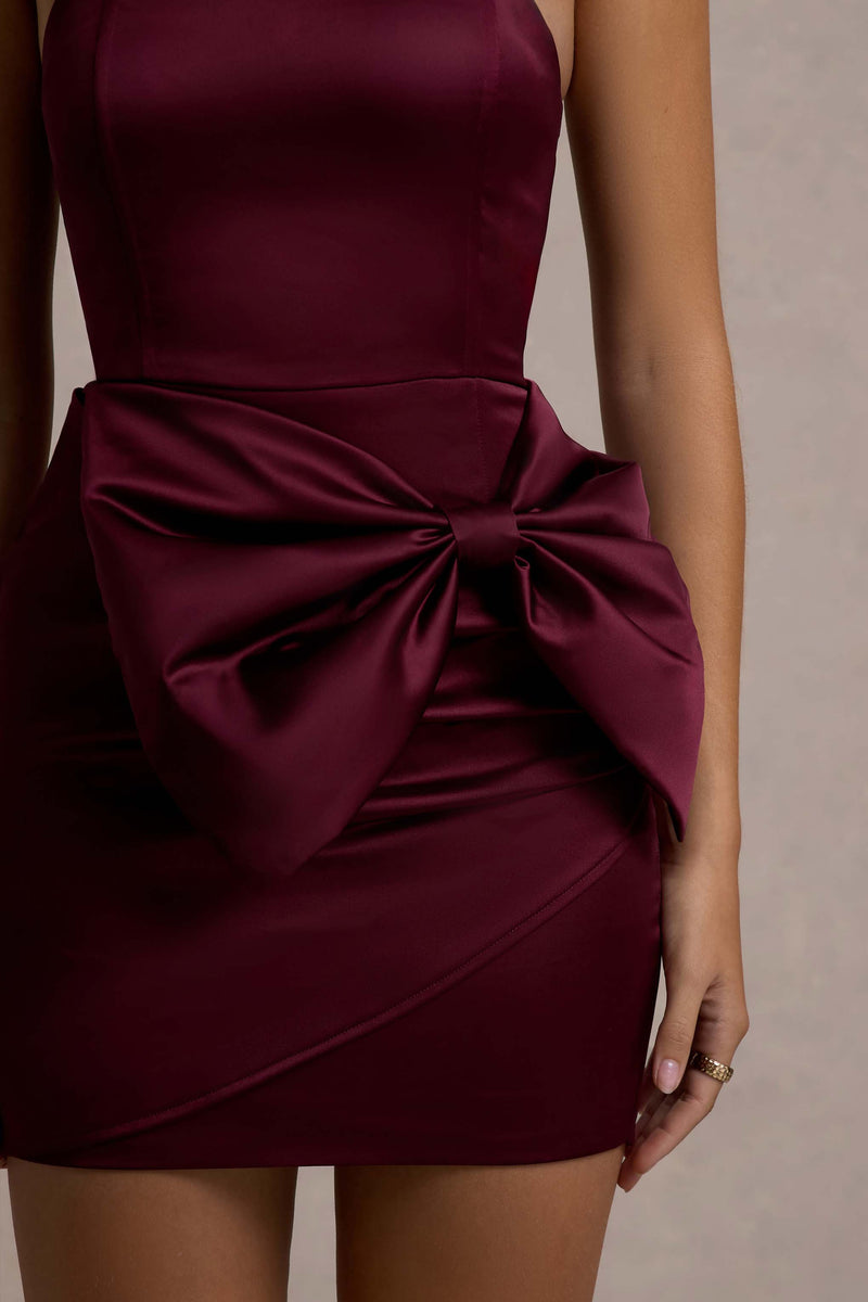 Tanisha Robe Mini Bandeau en Satin Port avec Nœud – Club L London - FR