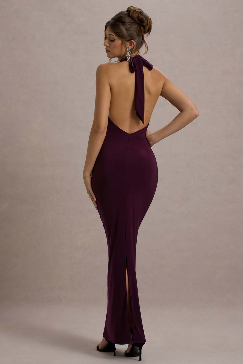 Edessa Robe longue violette à décolleté plongeant – Club L London - FR