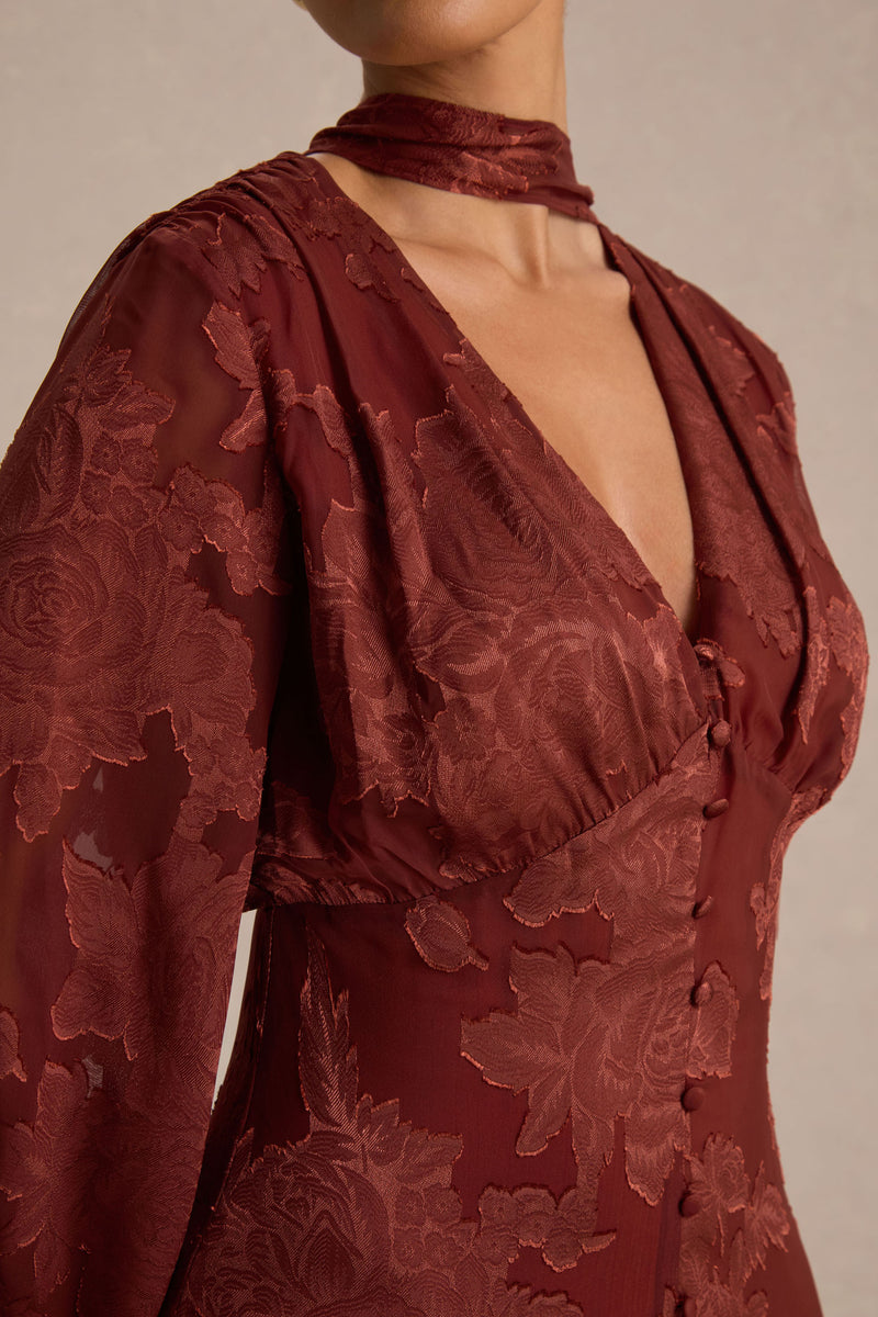 Sabina Robe mi-longue en devoré rouille à décolleté plongeant – Club L ...